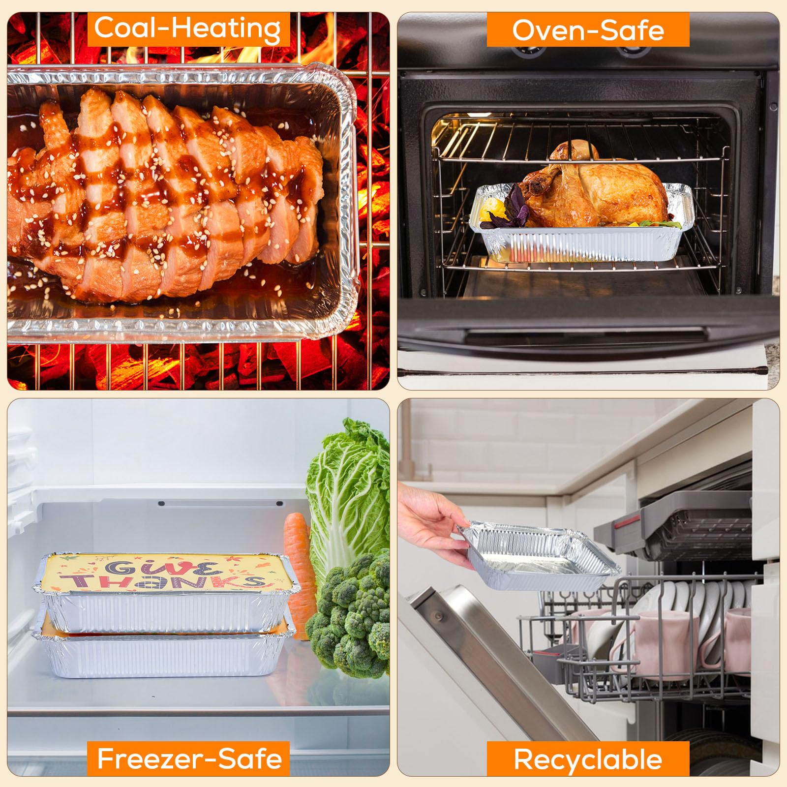 Thanksgiving Leftover Containers with Lids - 42 PCS Thanksgiving Foil Take Home Containers Party Supplies, Disposable To Go Food Containers for Treat Exchange & Party Leftovers, 8.2”x5.5”x1.97"