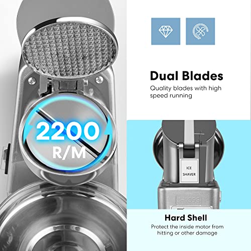 VIVOHOME Electric Dual Blades Ice Crusher Shaver Snow Cone Maker Machine Silver 143lbs/hr with Ice Pick for Home and Commercial Use