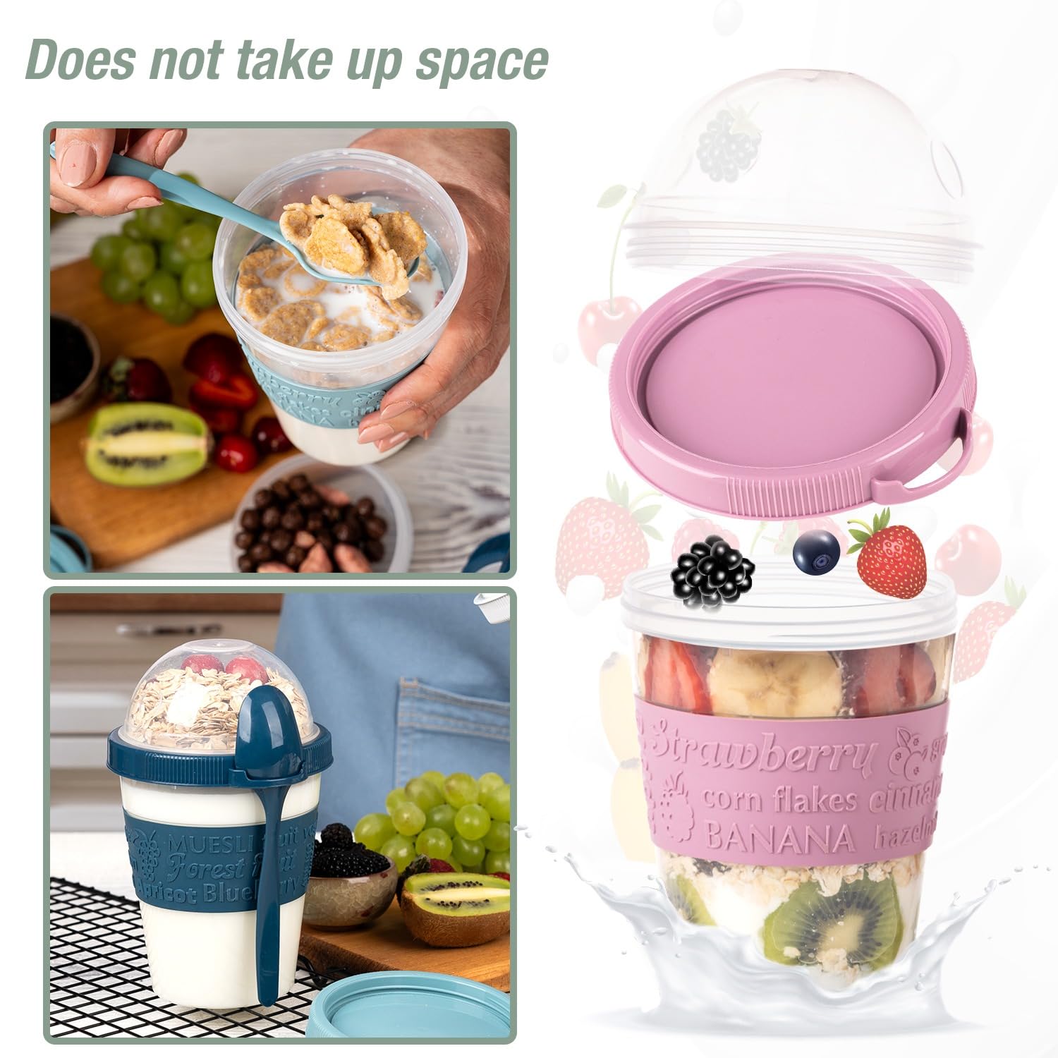 SECEL 4 Pcs Yogurt Parfait Cups Breakfast On The Go Reusable Plastic Containers With Lids And Spoons Take And Go Yogurt Cup With Topping Cereal Or Oatmeal Leak-proof Colorful Bowls