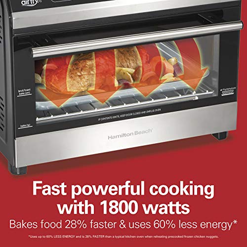 Hamilton Beach Air Fryer Countertop Toaster Oven, Includes Bake, Broil, and Toast, Fits 12” Pizza, 1800 Watts, 10 Cooking Modes + Digital Controls, Black & Stainless Steel
