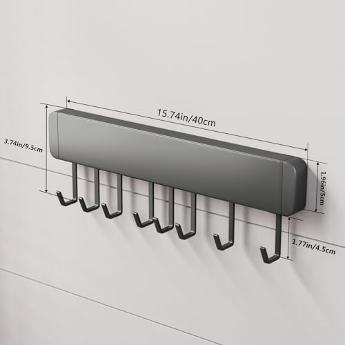 Galetcy Kitchen Utensil Hanger - 1 Pcs Wall Mounted Hooks, No Drilling Removable and Adjustable Hooks Kitchen Rail with 8 Hooks for Hanging Cooking Utensils, Mugs, Spoons