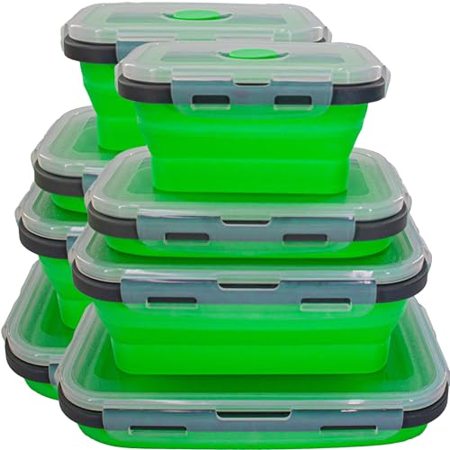 Collapsible Stackable Food Storage Containers 4pc- Silicone, Portable, Leak Proof, Airtight Lunch Boxes with Durable and Space-Saving Design for Meal Prep, Freezer, Pantry, and Bento Use (green, 8)