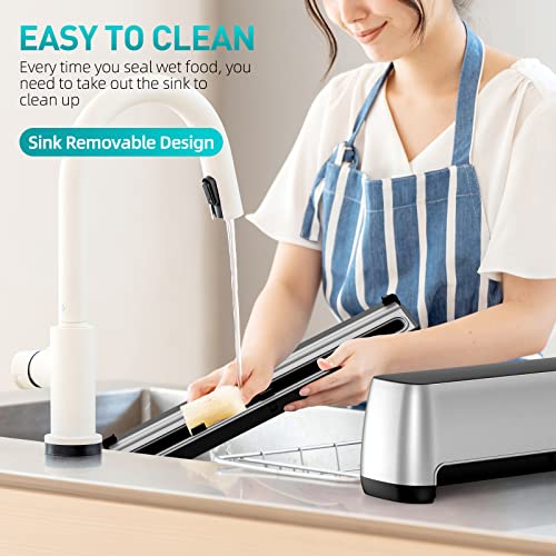 Vacuum-Sealer-Machine for Food Saver - Food-Vacuum-Sealer Automatic Air Sealing System for Food Storage Dry and Wet Food Modes LED Indicator Compact Design 11.8 Inch with 15Pcs Seal Bags Starter Kit