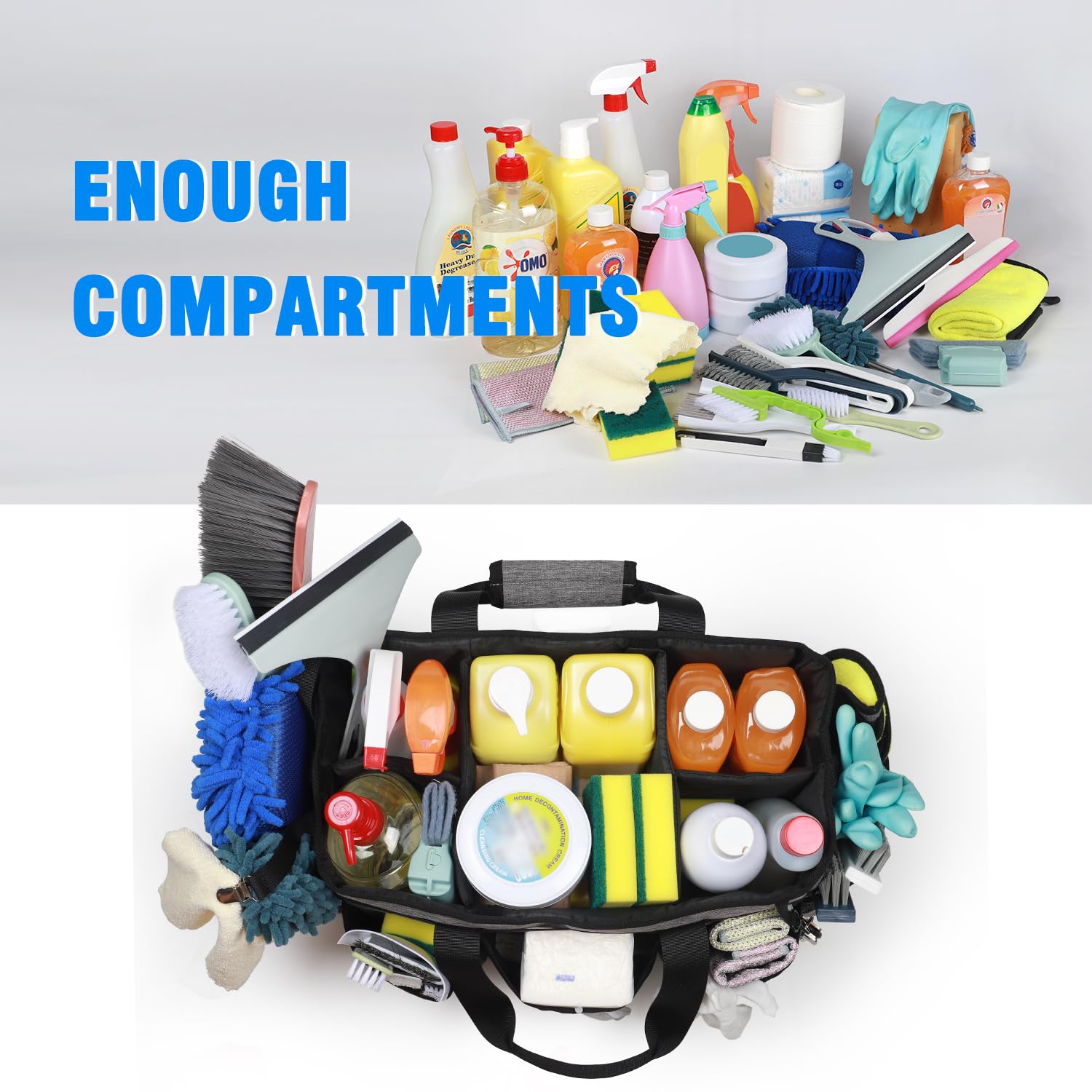 Large Wearable Cleaning Caddy Bag, Cleaning Caddy Supplies Organizer with Handles for Cleaners & Housekeeper, Under Sink & Car Cleaning Tool Organizers Bag with Adjustable Shoulder Strap&Waist Belt
