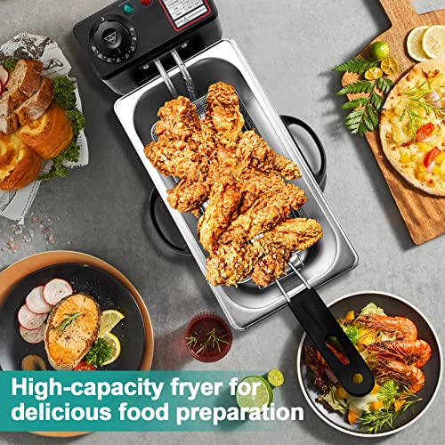 SUEWRITE Deep Fryer with Basket, 4.2 Qt Stainless Steel Electric Deep Fryer 1650W Oil Fryer Pot with Temperature Control Cool Touch Sides Silver