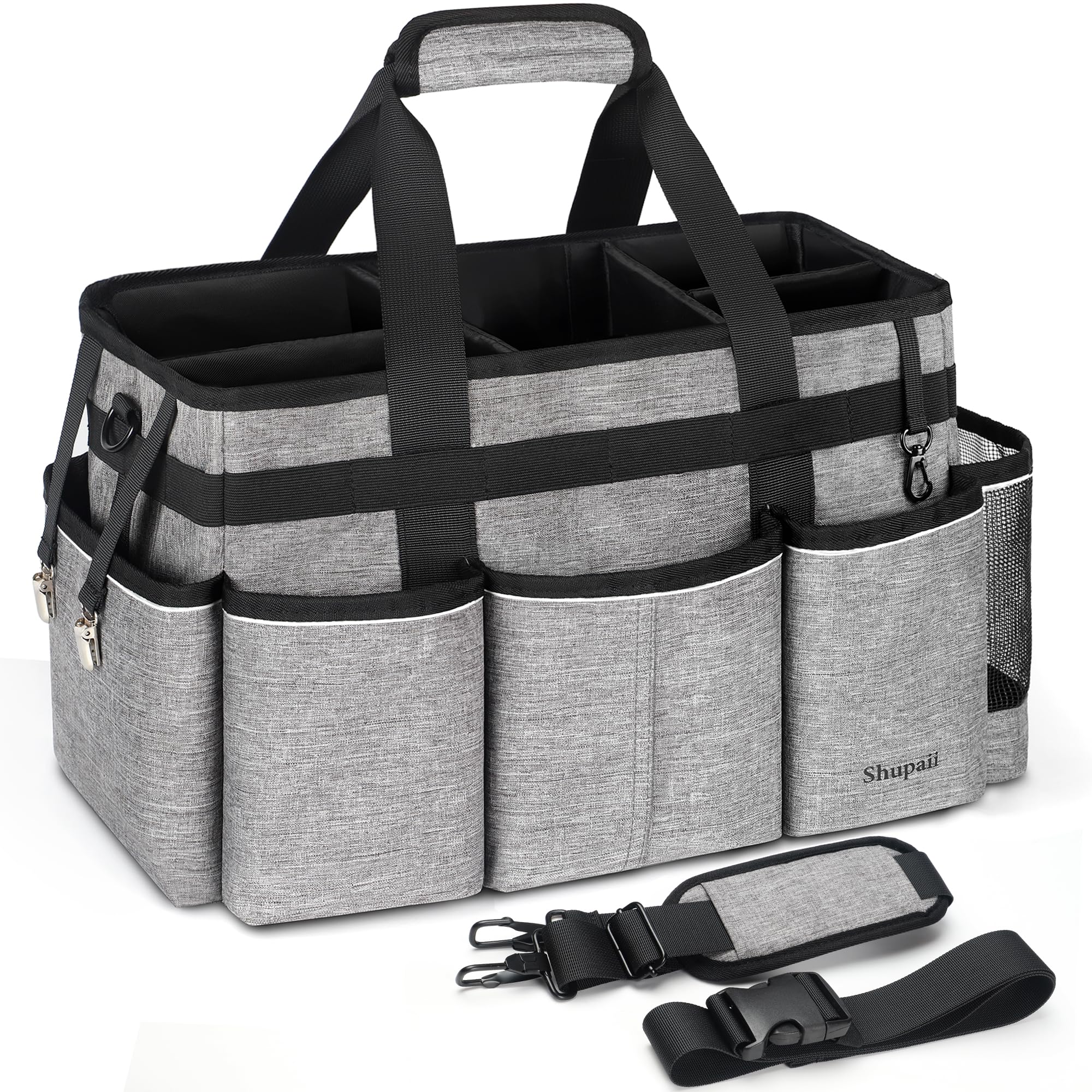 Large Wearable Cleaning Caddy Bag, Cleaning Caddy Supplies Organizer with Handles for Cleaners & Housekeeper, Under Sink & Car Cleaning Tool Organizers Bag with Adjustable Shoulder Strap&Waist Belt