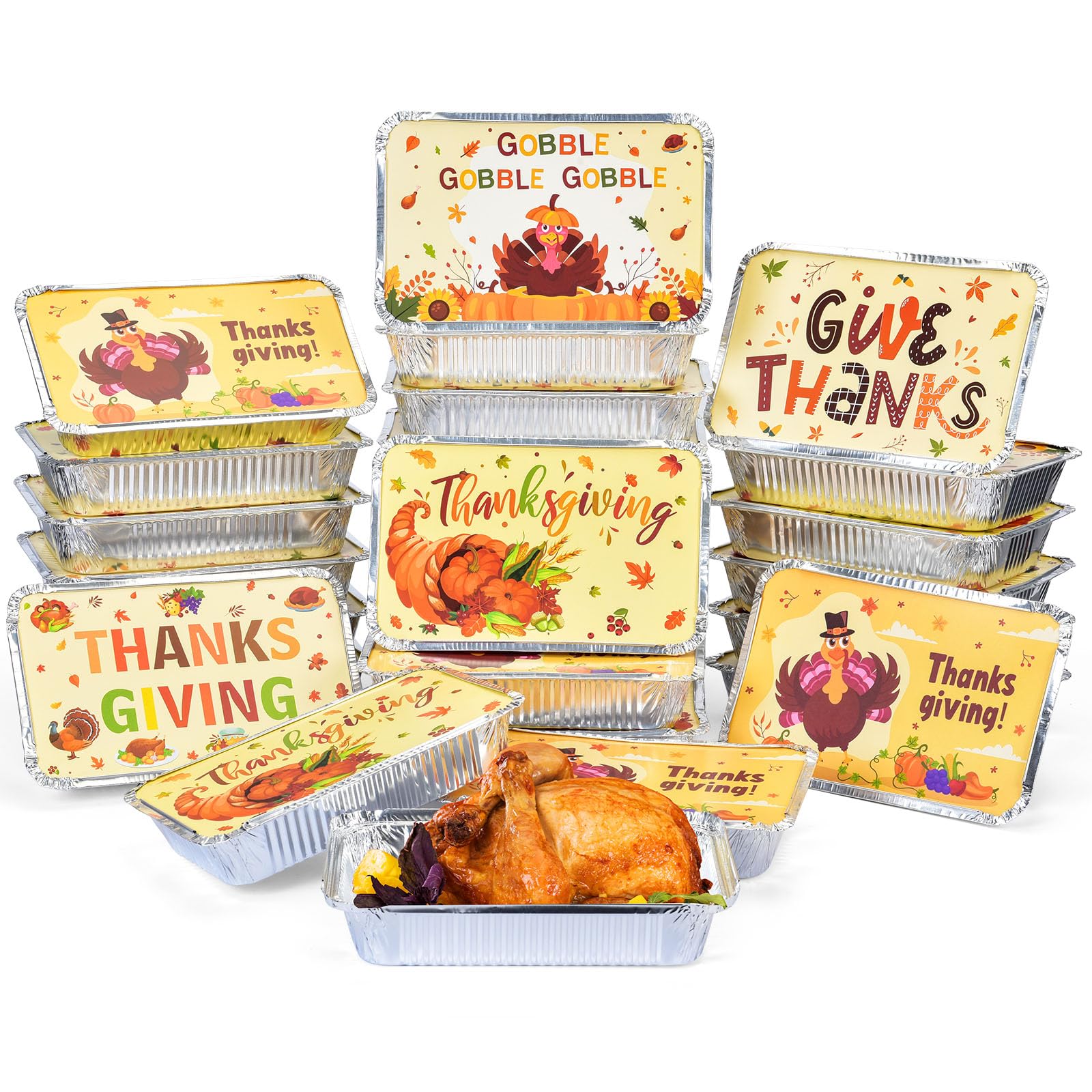 Thanksgiving Leftover Containers with Lids - 42 PCS Thanksgiving Foil Take Home Containers Party Supplies, Disposable To Go Food Containers for Treat Exchange & Party Leftovers, 8.2”x5.5”x1.97"