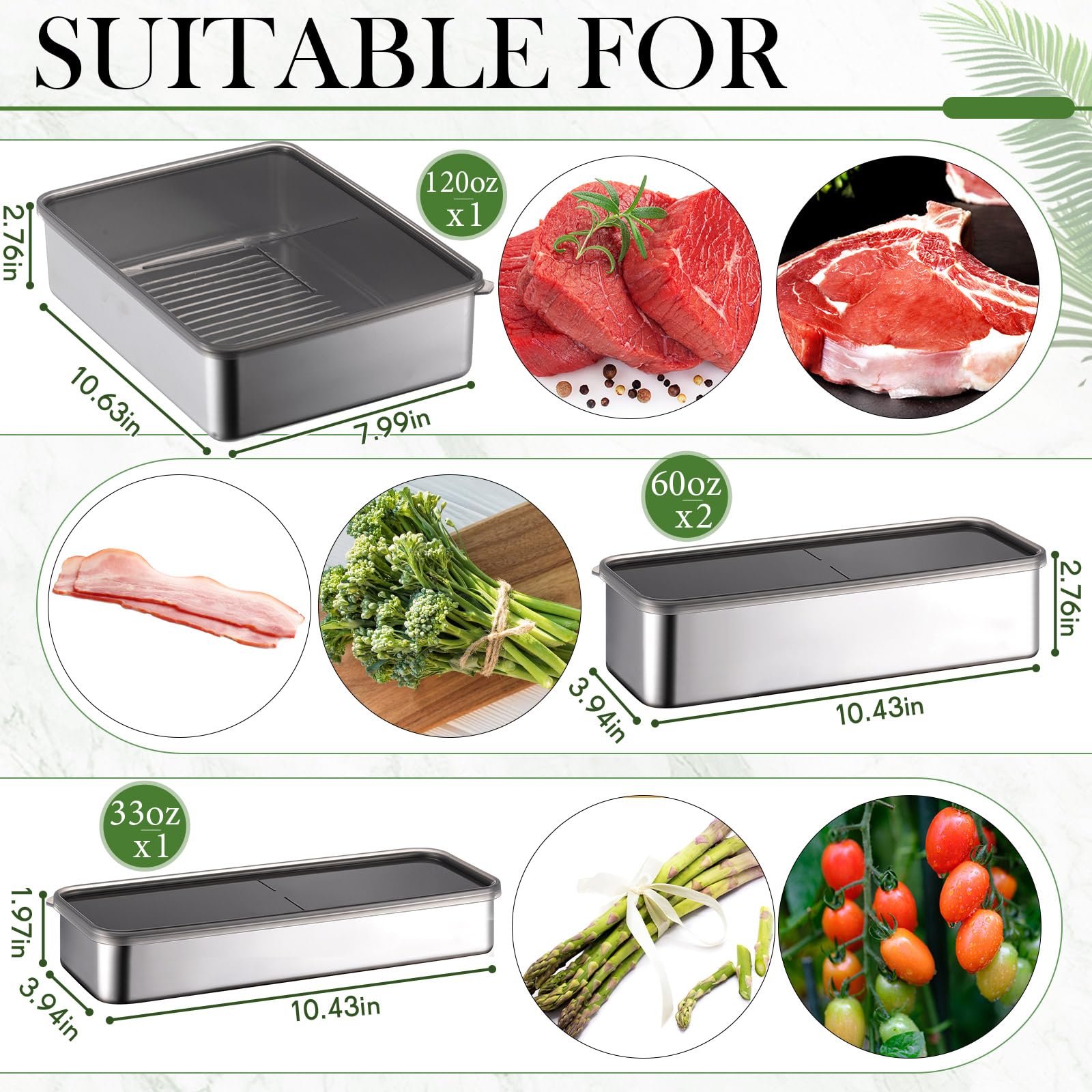 Hushee 13 Pack Stainless Steel Food Storage Containers 30,60,120,13.5 oz Airtight Stackable Fridge Organizer Bins with Lids Food Packing Box for Bacon Cheese Meat Fruit Vegetable Storage