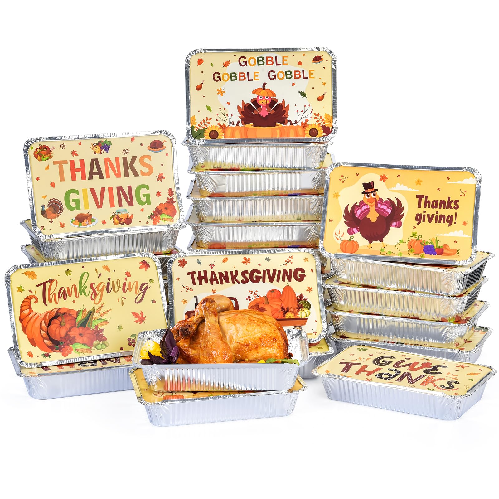 Thanksgiving Leftover Containers with Lids - 42 PCS Thanksgiving Foil Take Home Containers Party Supplies, Disposable To Go Food Containers for Treat Exchange & Party Leftovers, 8.2”x5.5”x1.97"