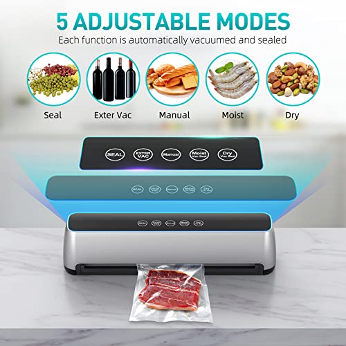 Vacuum-Sealer-Machine for Food Saver - Food-Vacuum-Sealer Automatic Air Sealing System for Food Storage Dry and Wet Food Modes LED Indicator Compact Design 11.8 Inch with 15Pcs Seal Bags Starter Kit