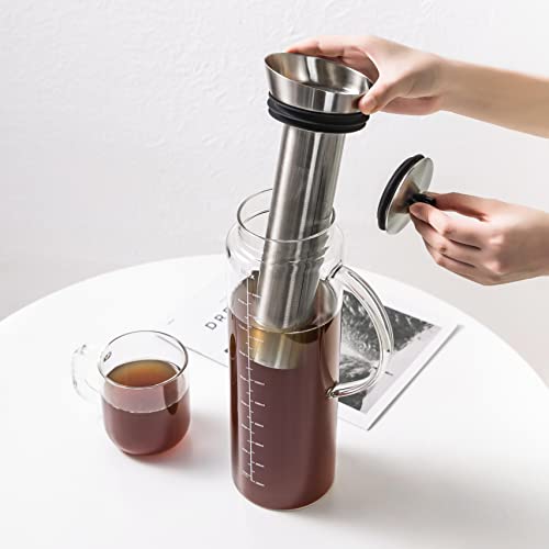 Aquach Cold Brew Coffee Iced Tea Maker & Fruit Pitcher - Large Capacity 68 Ounces - with Durable Glass Carafe / Fine Mesh Steel Infuser / Airtight Lid