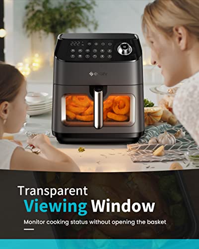 ecozy Air Fryer 6 Quart with See-Through Window Smart WiFi (100 Recipes), 11 Presets+ One-Touch Recipe Function, Dishwasher Safe, Black