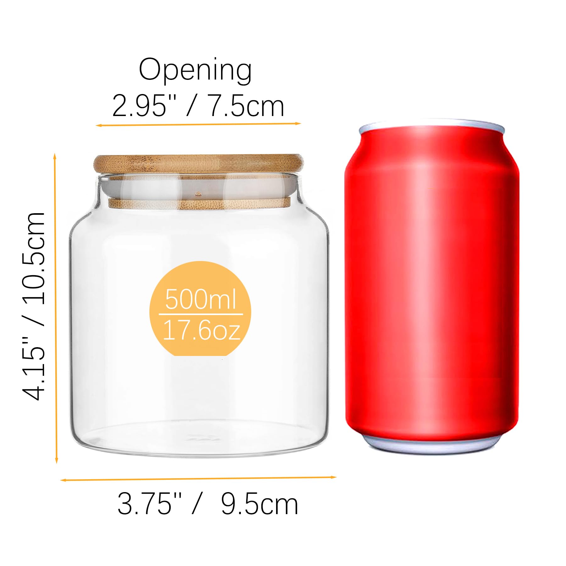 Custde 17.6 fl oz Glass Storage Containers with Lids, Candy Jar with Lid, Glass Food Storage Containers for Kitchen Counter, Pantry, Decorative Jar for Coffee, Sugar,Tea, Cute Jar (Bamboo 17.6 FL OZ)