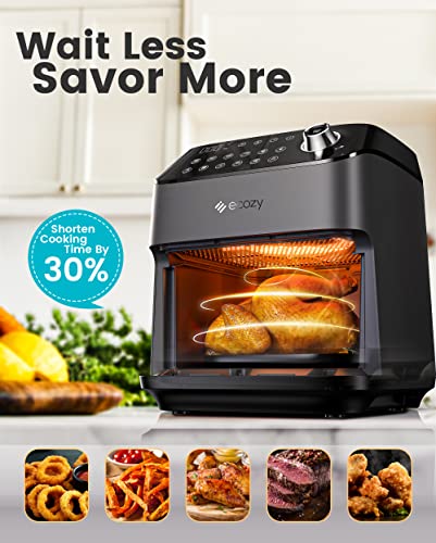 ecozy Air Fryer 6 Quart with See-Through Window Smart WiFi (100 Recipes), 11 Presets+ One-Touch Recipe Function, Dishwasher Safe, Black