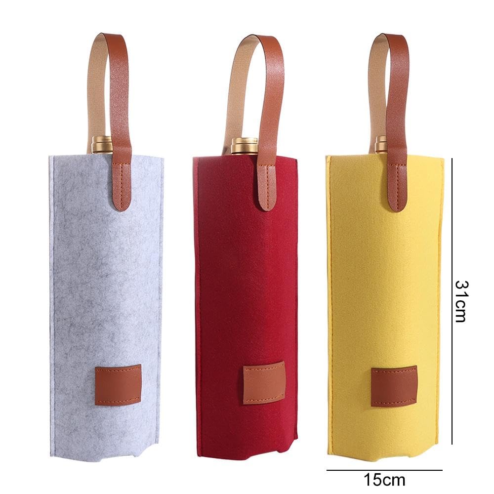 Felt Wine Bag with Handle, Insulated Bottle Carrier Single Bottle Insulated Wine Tote Protective Wine Tote Bag for Wine Lover(grey)