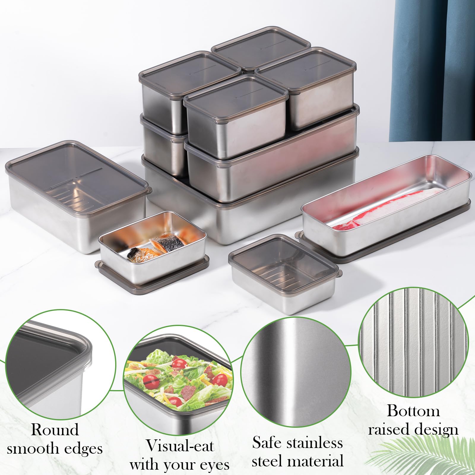 Hushee 13 Pack Stainless Steel Food Storage Containers 30,60,120,13.5 oz Airtight Stackable Fridge Organizer Bins with Lids Food Packing Box for Bacon Cheese Meat Fruit Vegetable Storage