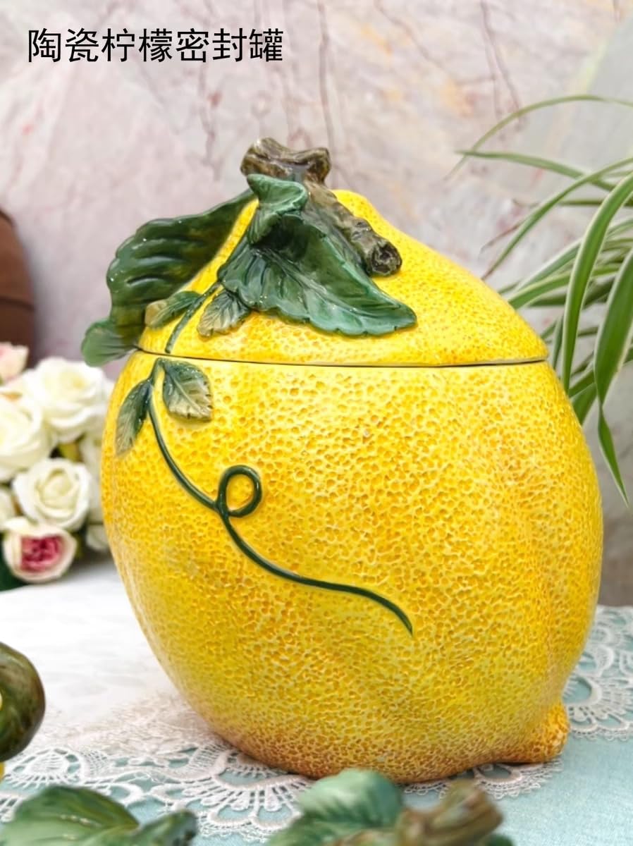 PEHOST 3-D Design Lemon 24 oz. Cookie Jar With Seal, 7.6"*6.6"*8.5" H, Multicolored