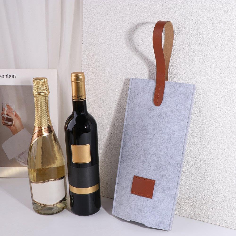 Felt Wine Bag with Handle, Insulated Bottle Carrier Single Bottle Insulated Wine Tote Protective Wine Tote Bag for Wine Lover(grey)
