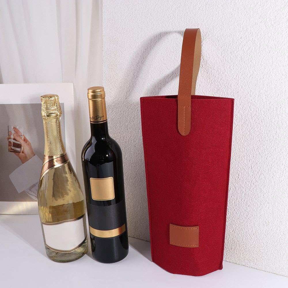 Felt Wine Bag with Handle, Insulated Bottle Carrier Single Bottle Insulated Wine Tote Protective Wine Tote Bag for Wine Lover(grey)
