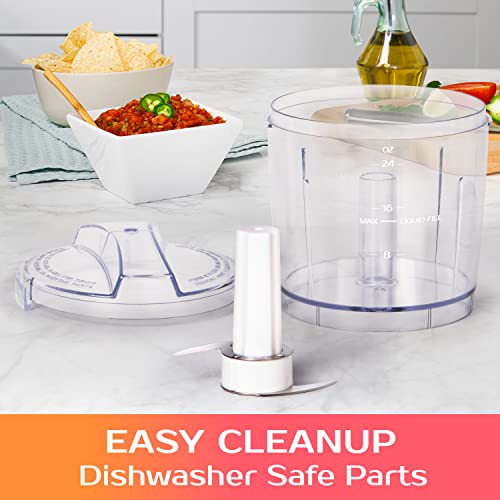 Mueller Electric Food Chopper, Mini Food Processor, 3-cup Mini Chopper, Meat Grinder, Mix, Chop, Mince and Blend Vegetables, Fruits, Nuts, Meats, Stainless Steel Blade, White