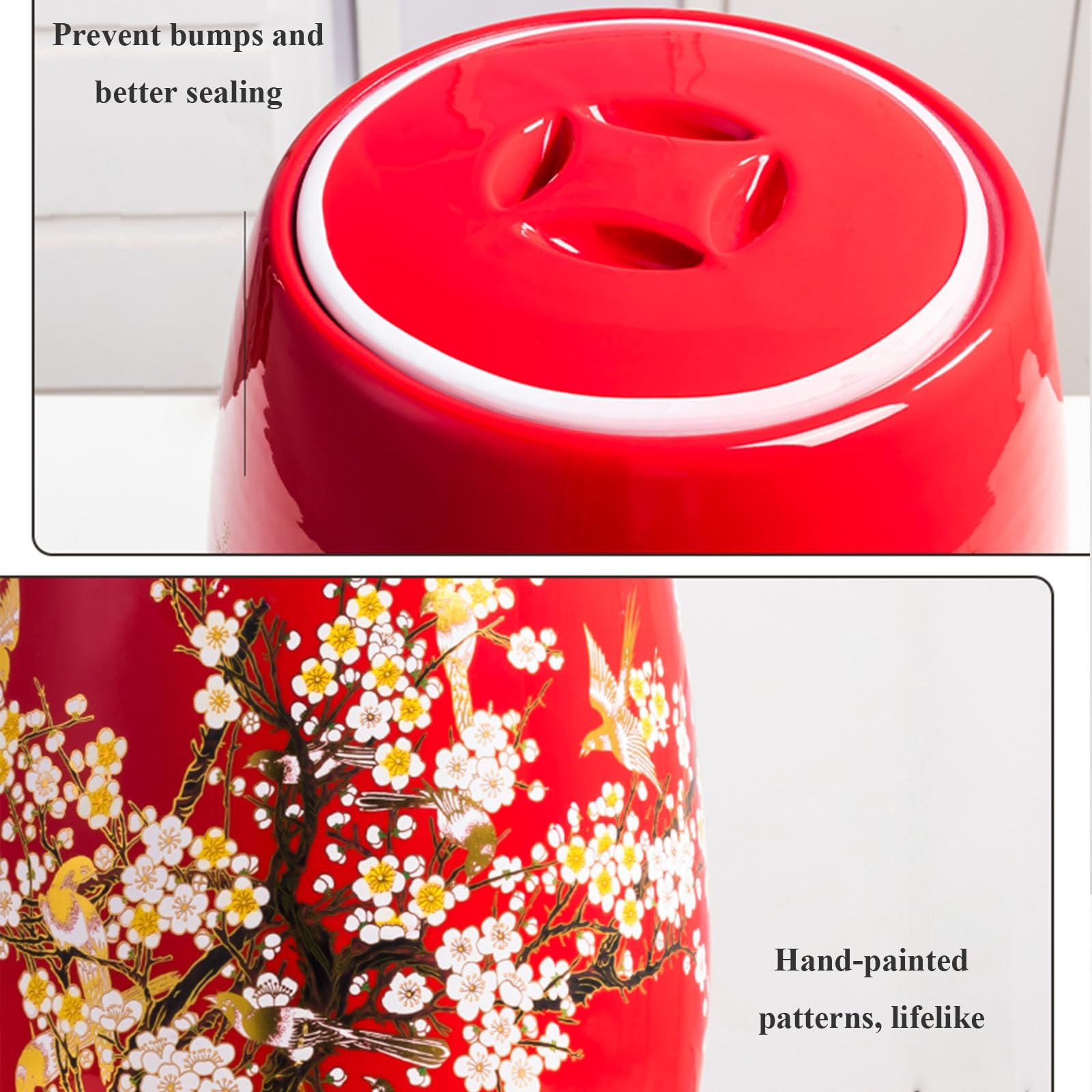 Classic Home Food Storage Porcelain Bottle Kitchen Sealed Jar With Lid Ceramic Rice Containe Ceramic Rice Cylinder With Lid Rice Storage Bins Ceramic Rice Bucket Rice Storage Box For Rice, Flour,Food(
