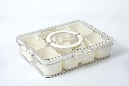 Divided Serving Tray for Candy, Condiment, Fruits and Nuts - Dishwasher Safe Snackle Box Container with Lid - Portable Charcuterie Board for Parties, Picnics, Beach, Travel and On-the-Go Snacking