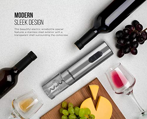 Chefman Electric Wine Opener W/ Foil Cutter, One-Touch, Open 30 Bottles On Single Charge, Automatic Corkscrew & Foil Remover, Rechargeable Battery, 110 Watts, 120 Volts