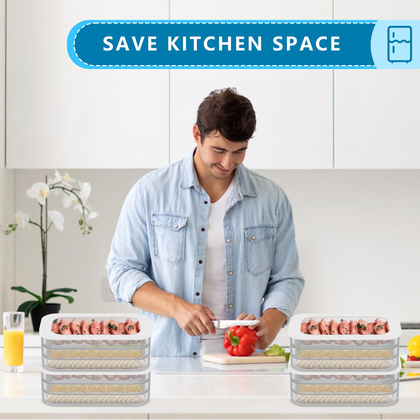 RKXQT Lunchmeat Storage Container for Fridge, Transparent Deli Lunch Meat Container for Refrigerator, Deli Container with Lid for Bacon, Lunch Meat, Stackable Cold Cuts, Vegetable and Cheese, 3pcs.
