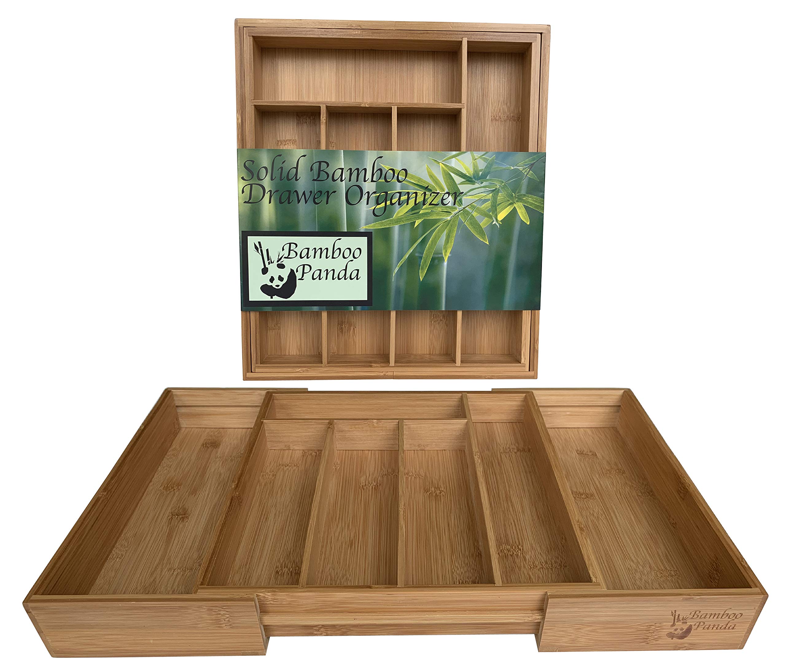 Bamboo Panda: 7 Compartment Expandable Drawer Organizer - 100% Natural Bamboo - Silverware, Utensil, Cutlery Tray & Home/Office Organizer