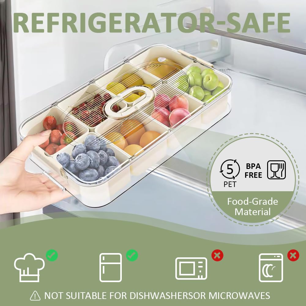 TUZZAN Plastic Bento Snack Box Container with Compartment, Stackable Fridge Container with Lids and Divided Serving Tray, Storage for Food, Vegetables, Transparent, TFSC003