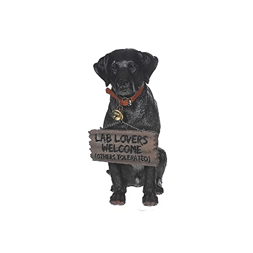 DWK Front Porch Dog Outdoor Welcome Sign Decorative Statue | Cute Dog Welcome Sign for Front Porch Standing | Decorative Garden Statues - Black Labrador