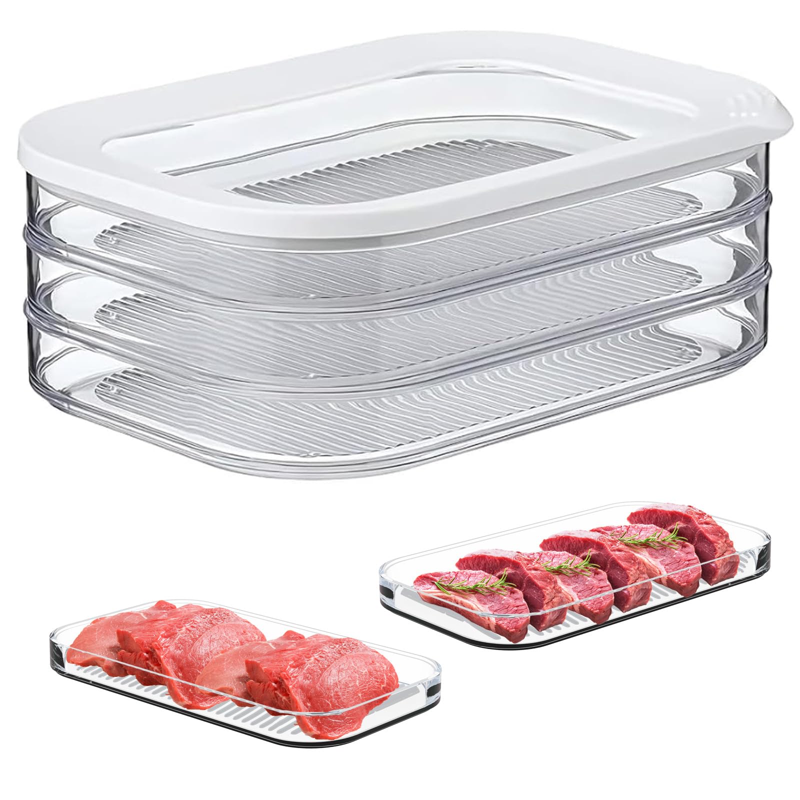 RKXQT Lunchmeat Storage Container for Fridge, Transparent Deli Lunch Meat Container for Refrigerator, Deli Container with Lid for Bacon, Lunch Meat, Stackable Cold Cuts, Vegetable and Cheese, 3pcs.