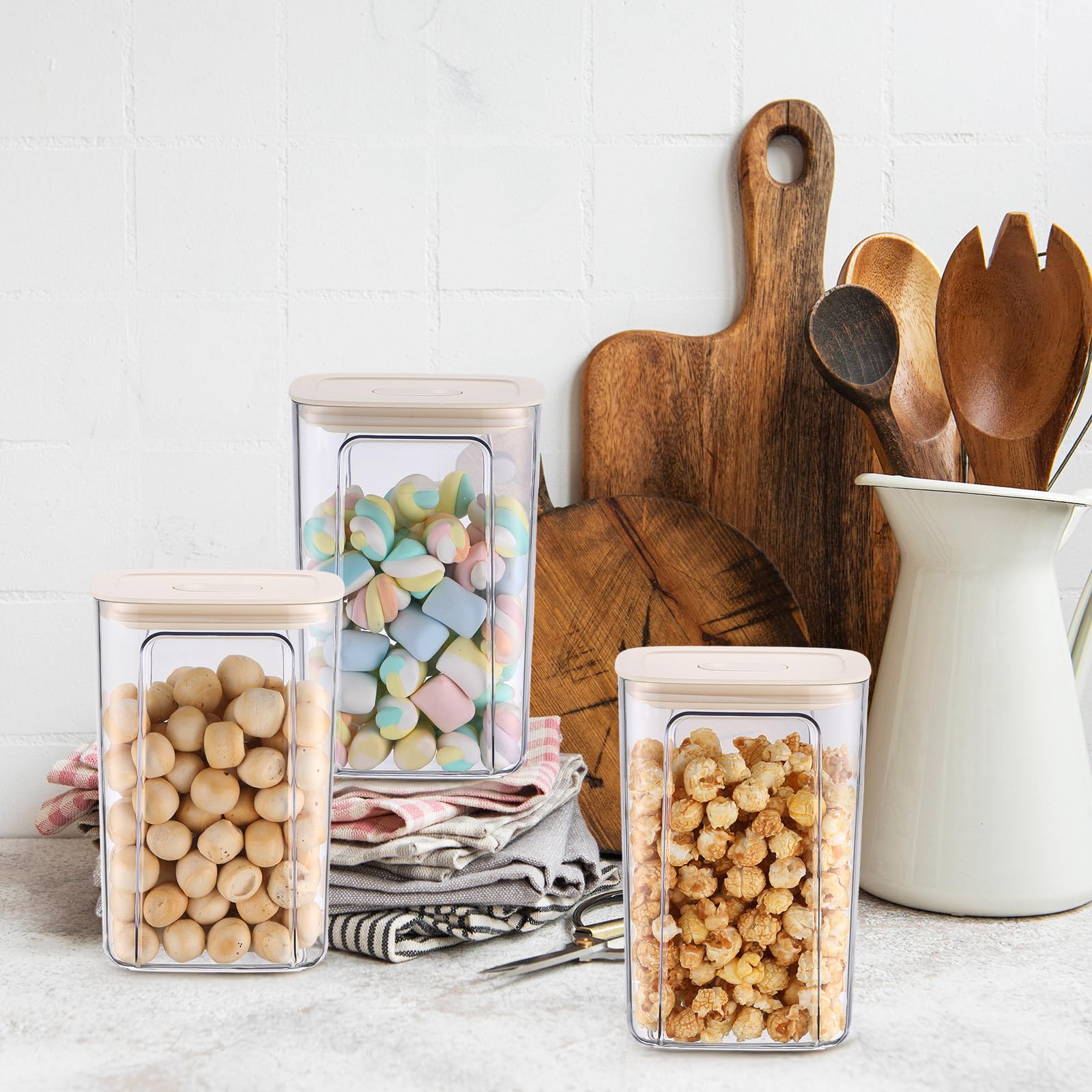Blushtier 3 Pack Pop Containers 1.7 Qt Food Storage Containers with Lids Airtight One Button Opening Clear Rectangle Kitchen Storage Containers for Pantry Cereal Snack Sugar Coffee