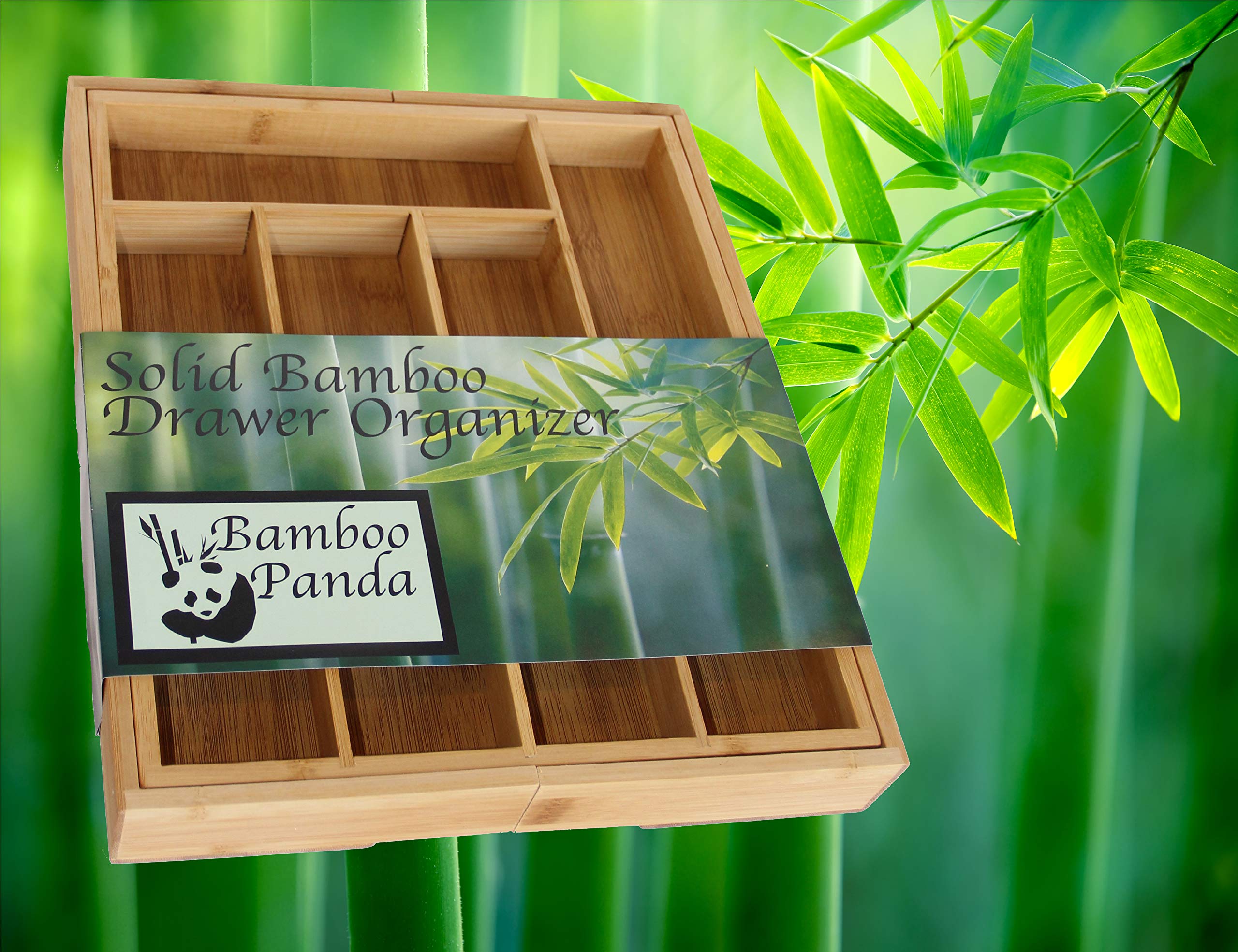 Bamboo Panda: 7 Compartment Expandable Drawer Organizer - 100% Natural Bamboo - Silverware, Utensil, Cutlery Tray & Home/Office Organizer