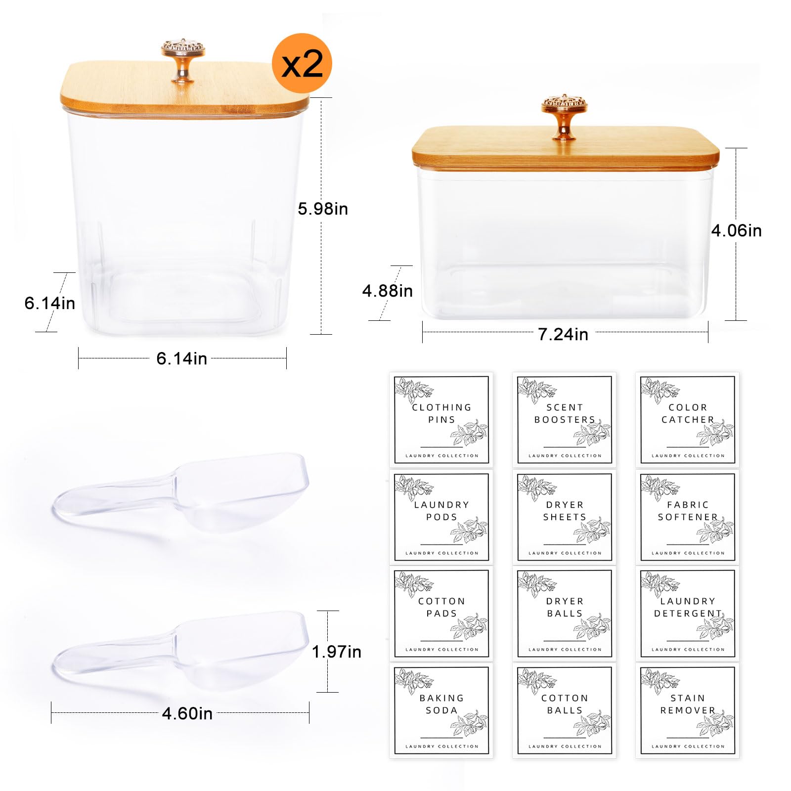 ASMALAM 3 Pack Laundry Room Organization Storage Containers Acrylic Jars and Dryer Sheet Container with Lids and Labels for Laundry Detergent Laundry Pods Containers Dry Sheet Organizing