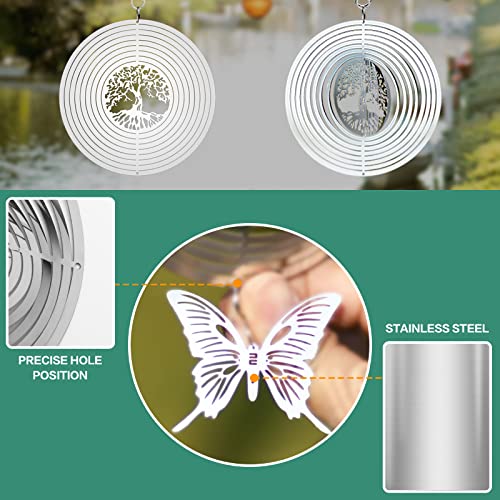 Wind Spinners,18in 3D Stainless Steel Hanging Outdoor Wind Spinner with Butterfly Pendant and 2 Pcs 360° Rotating Hook, Lawn Art Decor for Outside Yard and Garden (1 Pack)