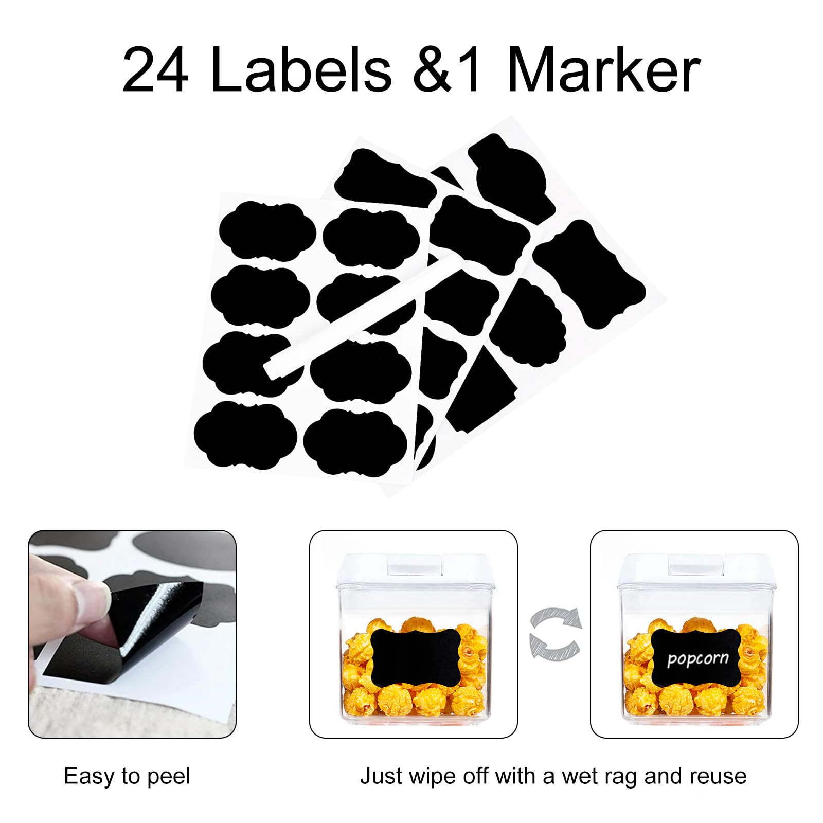 AIYULONG Airtight Food Storage Container Set - 7 Piece Set Clear Plastic Containers with Easy Lock Lids, for Kitchen Pantry Organization and Storage, Include 24 Labels (White)