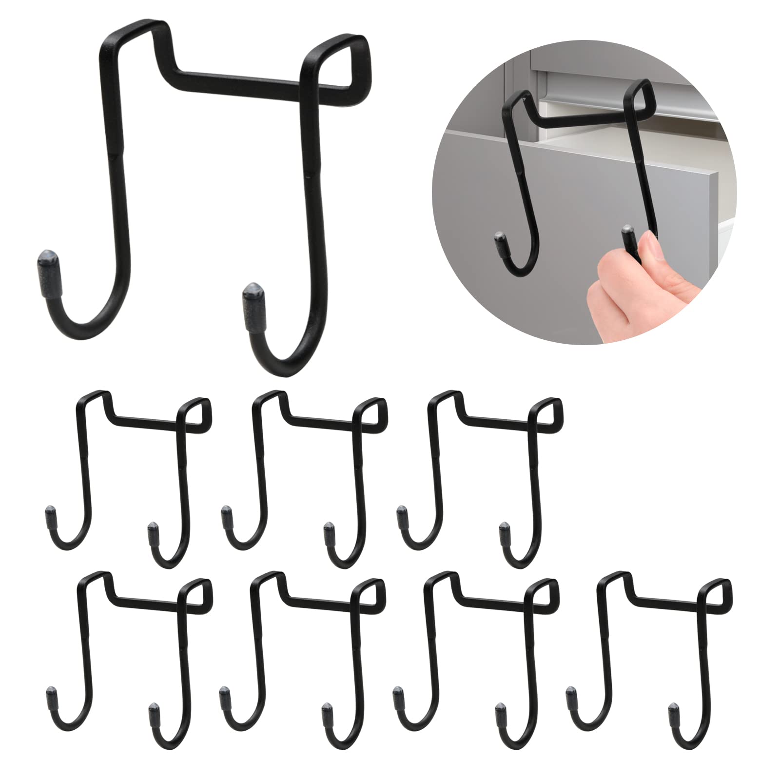 Tinfol 8 Pack Cabinet Door Hooks, Double S-Shaped Over Door Shower Hook, Stainless Steel Over Door Hook, for Kitchen, Bathroom, Closet, Cabinet Cupboard, Shower, Drawer, Wardrobe, Office (Black)