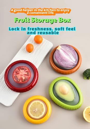 WYMZF Silicone Fruit Storage Containers, Fruit and Vegetable Anti-oxidation Storage Box for Fridge, Onion Storage and Avocado Saver Gadgets Set Ideal for Kitchen. (Mix-4set)