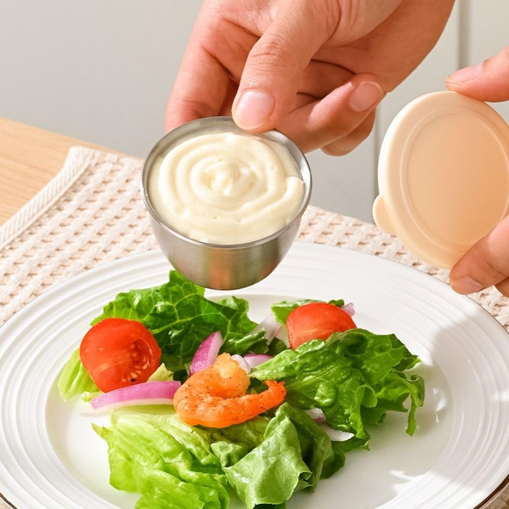 generic Stainless Steel Salad Dressing Container with Lid, Condiment Containers Leakproof and Reusable Small Containers for amping Kitchen(beige), AM0X3R0MW0FUS