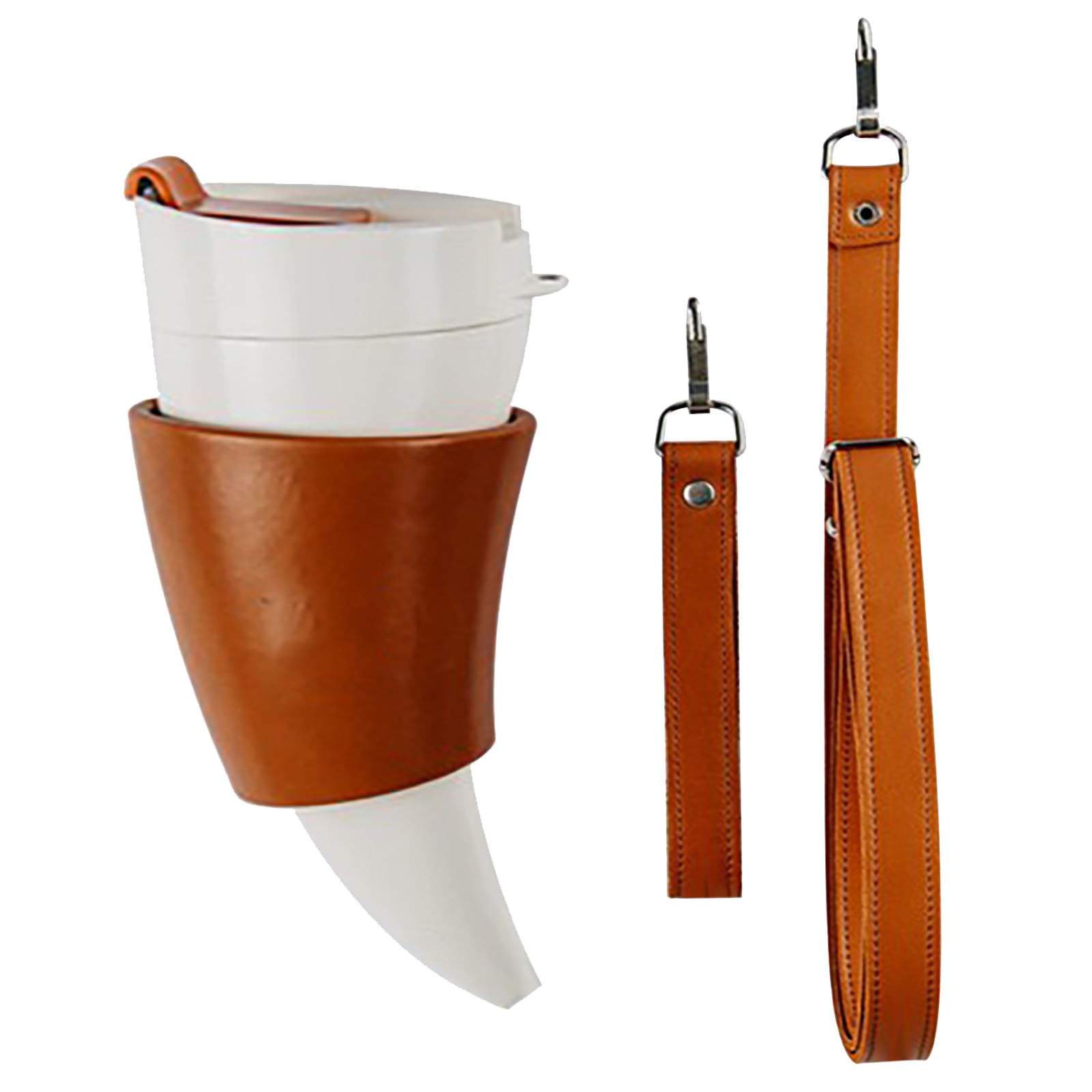 Goat Horns Coffee Mug, Creative Horn Coffee Cup 230ml Stainless Steel Vacuum Cup Mug For Tea Coffee, Leak-proof Travel Bottles Coffee Cups With Rope (white)