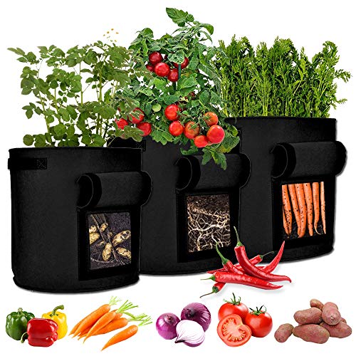 Dchant&Wiiiisen Potato Grow Bags 3 Pack 7 Gallon Plant Grow Bag with Window Flap Breathable Planting and Two Handles Thickened Non-Woven Fabric Gardening Plant Containers for Vegetables & Flowers
