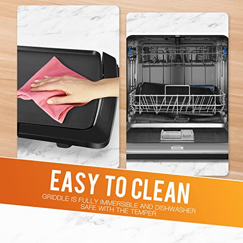 Aigostar Electric Griddle Nonstick 1500W Pancake Griddle 8-Serving Electric Indoor Grill 5-Level Control with Adjustable Temperature & Oil Drip Tray for Easy Cleaning, 20β x 10β Family-Sized, Black