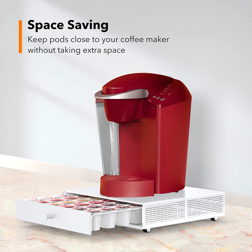 Goldlion K Cup Holder Sliding Tray Pull out Coffee Pod Organizer Rolling K Cup Organization Storage Drawer Countertop Maker Stand Bartesian Rack Capsules Compatible with Keurig Accessories, White