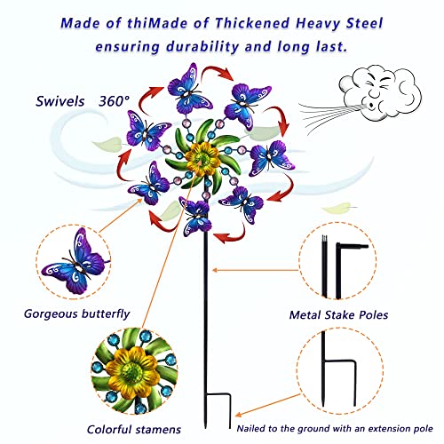 COOZZYHOUR 39" Butterfly Wind Spinner Stake for Yard and Garden ,Outdoor Metal Windmill,Single Direction Wind Sculptures, Kinetic Windmills Catchers for Garden Decorations.