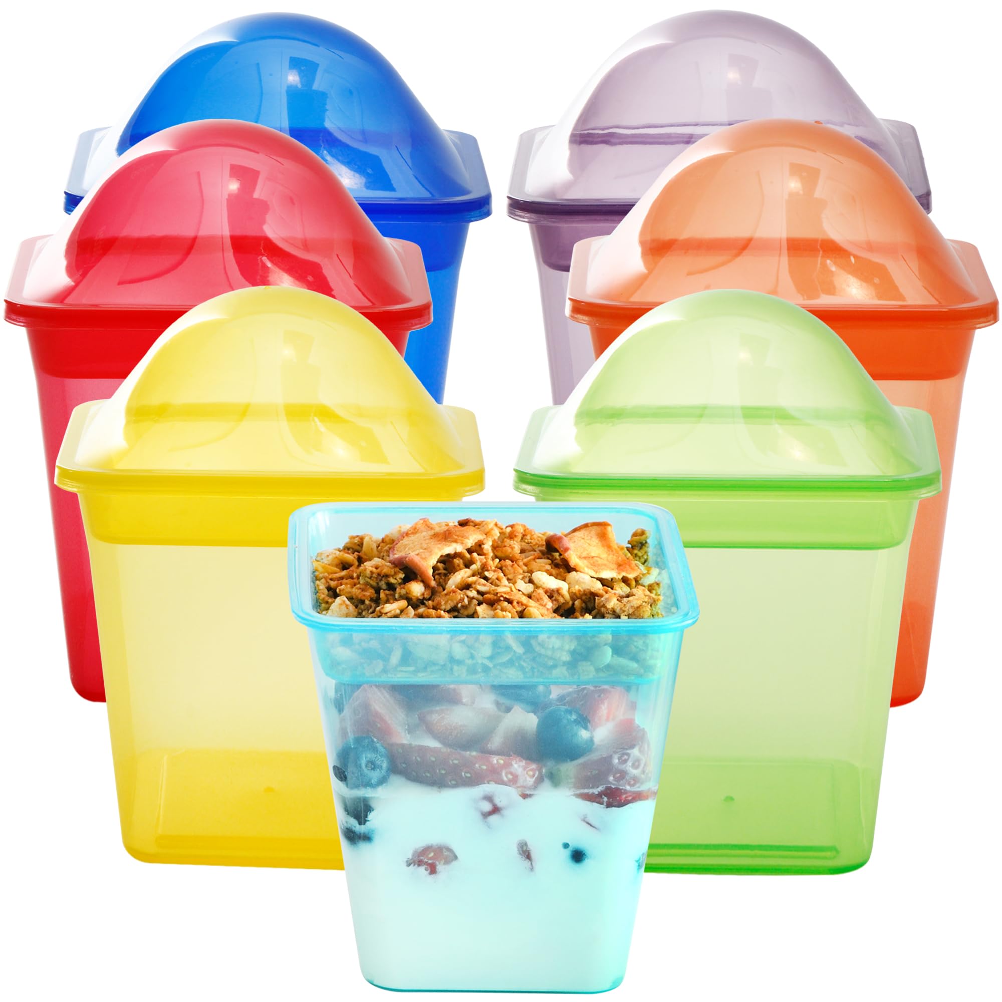 Youngever 7 Sets Plastic Parfait Cups, Reusable Plastic Dessert Cups with Lids and Inserts, Reusable Plastic Yogurt Cups with Inserts, Spill and Leak Proof (Medium 8 Ounce)