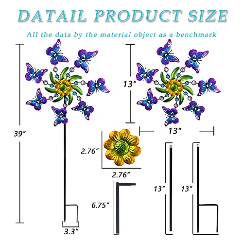 COOZZYHOUR 39" Butterfly Wind Spinner Stake for Yard and Garden ,Outdoor Metal Windmill,Single Direction Wind Sculptures, Kinetic Windmills Catchers for Garden Decorations.