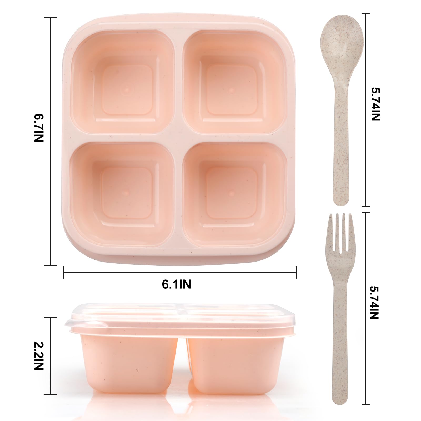 HOUPEACE Snack Containers,4 Pack Reusable Divided 4 Compartment Meal Prep Containers Snack Box Container for Snacks,Fruits,Nuts,Cookies,Candies, Pink