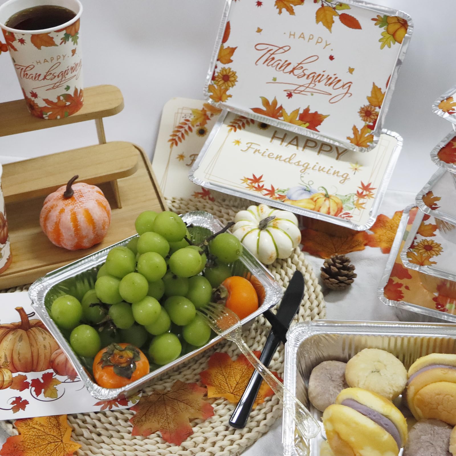 Decodinli 36 pcs Thanksgiving Leftover Containers with Lids, Thanksgiving Aluminum Food Containers, Fall themed Disposable Food Containers, Thanksgiving Tin Foil Containers for Leftovers, Treats