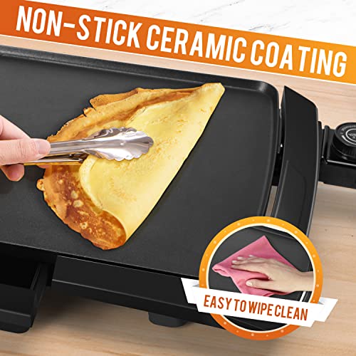 Aigostar Electric Griddle Nonstick 1500W Pancake Griddle 8-Serving Electric Indoor Grill 5-Level Control with Adjustable Temperature & Oil Drip Tray for Easy Cleaning, 20β x 10β Family-Sized, Black